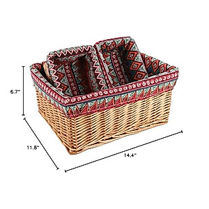 JLKIMZVO Rectangular Storage Basket Hand woven Wicker Nested Baskets Combination Shelf Storage Basket Detachable Lining Suitable for Wardrobes, Bedrooms, Bathrooms, Hallways,Offices