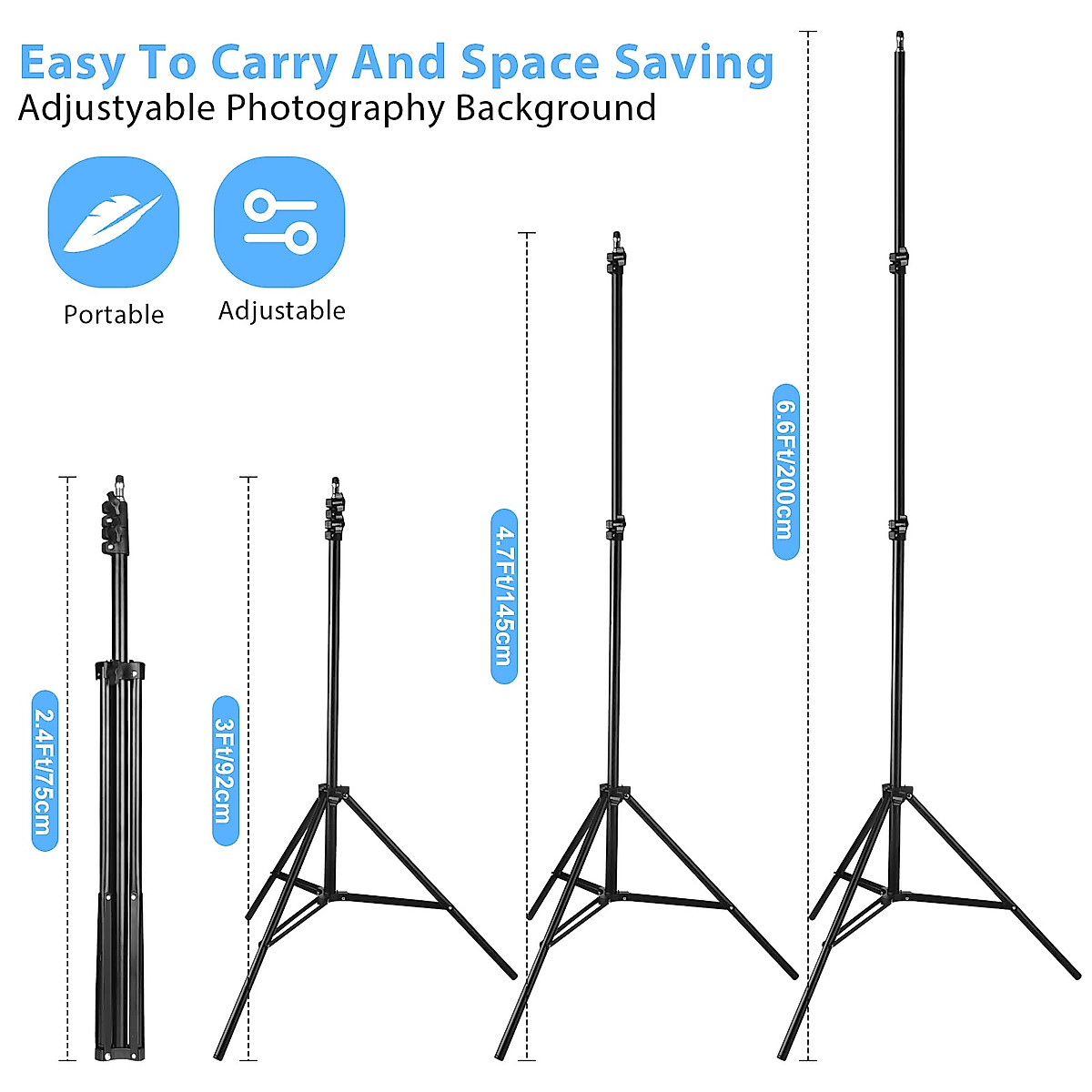 BDDFOTO Backdrop Stand Party Birthday Support Kit 6.5x10ft/2x3m with 4PCS Clips(11.4 cm),2X Sand Bags,Personal Background Photography Stand with Canvas Carry Bag