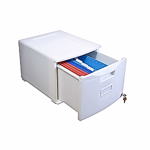 Storex Plastic One-Drawer File Cabinet – Locking Document Organizer for Home and Office, White, 1-Pack (61271B01C)