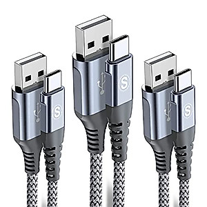 sweguard USB Type C Cable 3.1A Fast Charging [3Pack,6.6ft], USB-A to USB-C Charger Nylon Braided Cord for Samsung Galaxy S21 S20 S10 S9 S8 Plus,Note 20 10,A02S A32 A71,LG stylo 6,Moto G-Grey