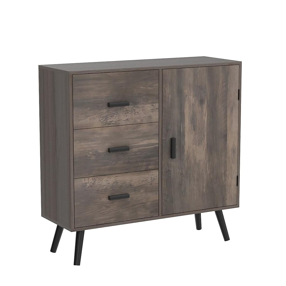 Iwell Storage Cabinet with 3 Drawers and Adjustable Shelf, Sideborad Buffet Cabinet with Door, Accent Cabinet for Living Room, Entryway, Hallway, Rustic Oak