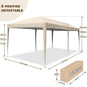 Quictent 10x20 Pop Up Canopy Tent Easy up Canopy with 6 Free Sandbags, Instant Folding Canopy Tent for Party and Outdoor Event - Beige