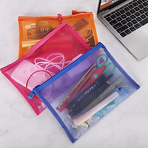 Sinzip 12 Pieces Zipper Nylon Mesh Pouch, Mesh Cosmetic Bags Makeup Bags Pencil Case, Multipurpose Travel Bags for Cosmetic School Office Supplies and Travel Accessories (Multicolored 01, A5)