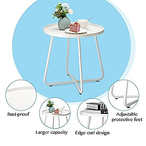 danpinera Outdoor Side Tables, Weather Resistant Steel Patio Side Table, Small Round Outdoor End Table Metal Side Table for Patio Yard Balcony Garden Bedside White