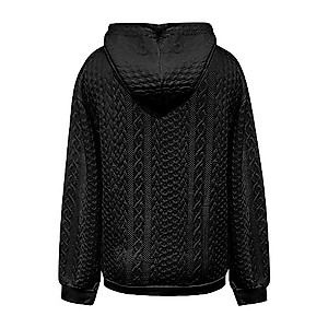 iHPH7 Women's Casual Long Sleeve Drawstring Y2K Pullover Sweaters Hooded Knitted Thickened Jacquard Loose Slouchy Jumper Black