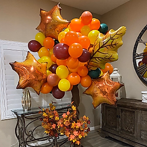 141Pcs Fall Balloon Arch Garland Kit-with Burnt Orange Burgundy Brown Yellow Gold Balloons Maple Leaves for Thanksgiving Friendsgiving Autumn Party Supplies Birthday Baby Shower Decorations