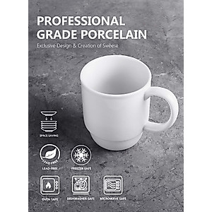 Sweese 21 Oz Large Coffee Mug, Porcelain Stackable Coffee Mugs Sets of 6, Coffee Cups with Handle for Coffee, Tea and Mulled Drinks, White