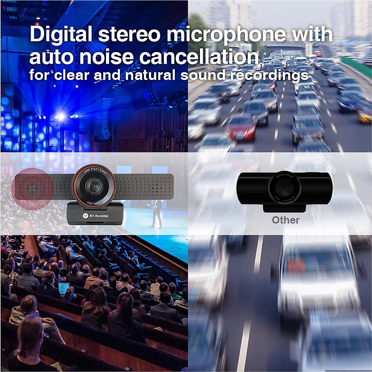 AV Access USB Speakerphone 360° Voice Pickup 4 Mics + 1080P Webcam Noise Cancelling