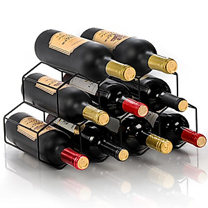 AVLA Metal Countertop Wine Rack, 9 Bottles Wine Holder for Wine Storage, Freestanding Modern Small Wine Bottle Storage, Geometric Design Tabletop Wine Rack Holder for Wine Cellar Bar Cabinet, Black