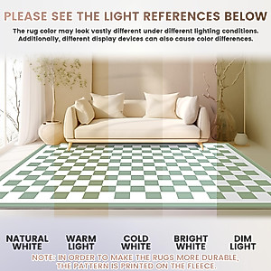 Washable 5x7 Checkered Area Rug for Living Room, Sage Green Checkerboard Modern Boho Large Rugs, Ultra Thin Low Pile Lightweight Indoor Carpet with Non-slip Backing for Bedroom Classroom Playroom Kids