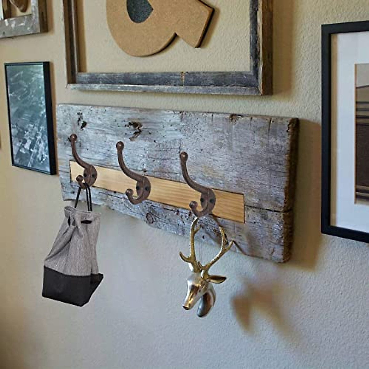 YMAISS Rustic Brown Cast Iron Hooks,Antique Old Shabby Chic Cast Iron Hooks, Wall Mounted Hooks (Set of 6) Vintage Inspired Coats, Bags, Hats, Towels,Matching Screws Included