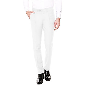 COOFANDY Mens Dress Pants Slim Fit Stretch Formal Pants Wrinkle Free Expandable Waist Suit Pants White