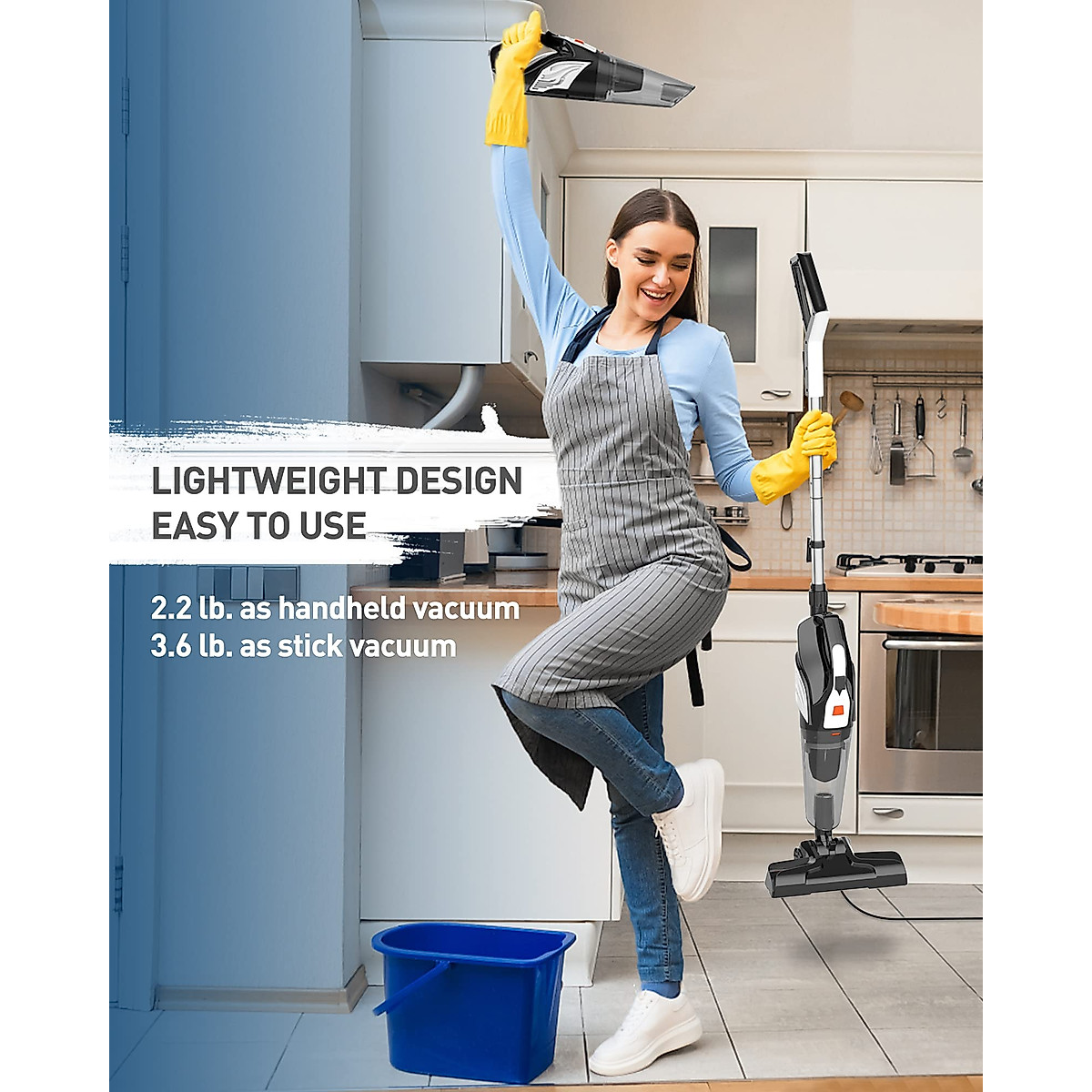 Hihhy Stick-Vacuum Cleaner-Corded Small-Handheld Vacuum - Lightweight Electric Brooms, 20Kpa Powerful Suction 4-in-1 Portable 600W Bagless Mini Hand Vac for Home Pet Hair Hard Wood Floor