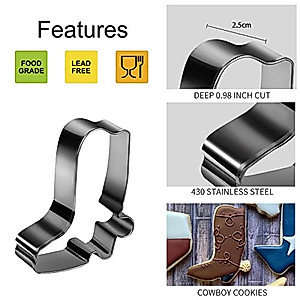 Aoerfes Western Cookie Cutters 6 Piece Texas Cutter Set, Cowboy Hat,Longhorn, Cowboy Boot,Cactus, Round Shaped Stainless Steel Molds for Party Making Muffins, Cake Fondant Biscuits,Sandwiches