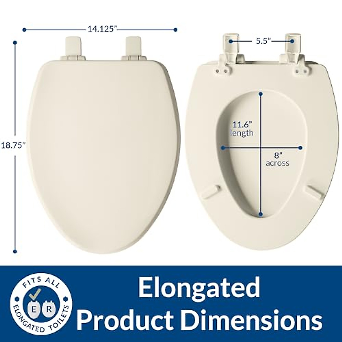 Bemis Ashland Modern Wood Toilet Seat with Decorative Edge, Slow Close, Secure Hinges, Elongated, Biscuit