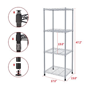 YisanCrafts Storage Shelf Metal Storage Rack Wire Shelving Unit Storage Shelves Metal 4 Tier Fixed Layer Spacing 528Lbs Capacity 17" L x 13" W x 47" H for Pantry Closet Kitchen Laundry Grey