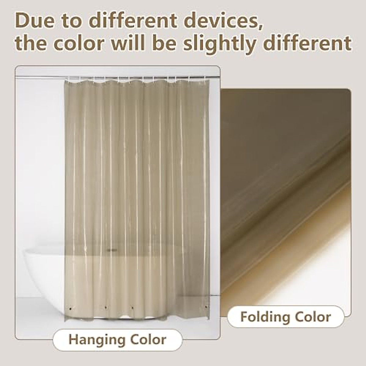 EurCross Waterproof Brown Plastic Shower Curtain with 5 Bottom Magnets, 4G Clear PEVA Shower Curtain Liner for Bathroom 72x72 inches