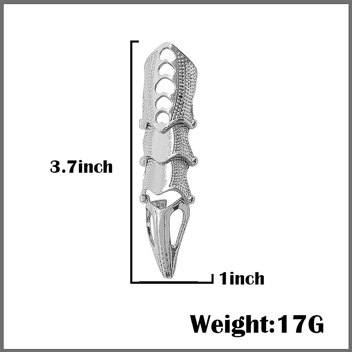 HSQYJ Retro Finger Armor Knuckle Rings Adjustable Punk Rock Full Finger Double Loop Long Ring Halloween Cosplay Costume Accessories for Women (Silver)