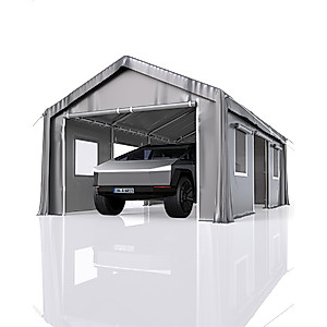GAOMON 13x20 Ft Heavy-Duty Carport with Detachable Sidewalls, Front and Rear Doors, Sandbags and All-Season Waterproof Fabric Suitable for Cars, Boats, Trucks and Motorcycles (Silver Grey)