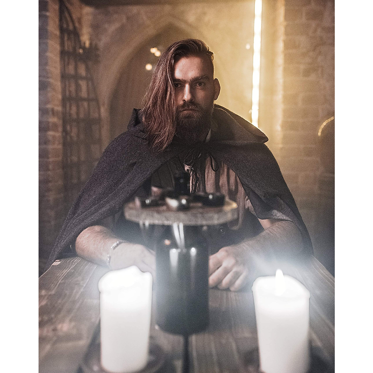 Norse Tradesman Genuine Drinking Horn Shot Glass Set (5) w/Rustic Wood Display Stand (Live Edge) | Engraved with Norse Runes | Packaged in Burlap Gift Sack