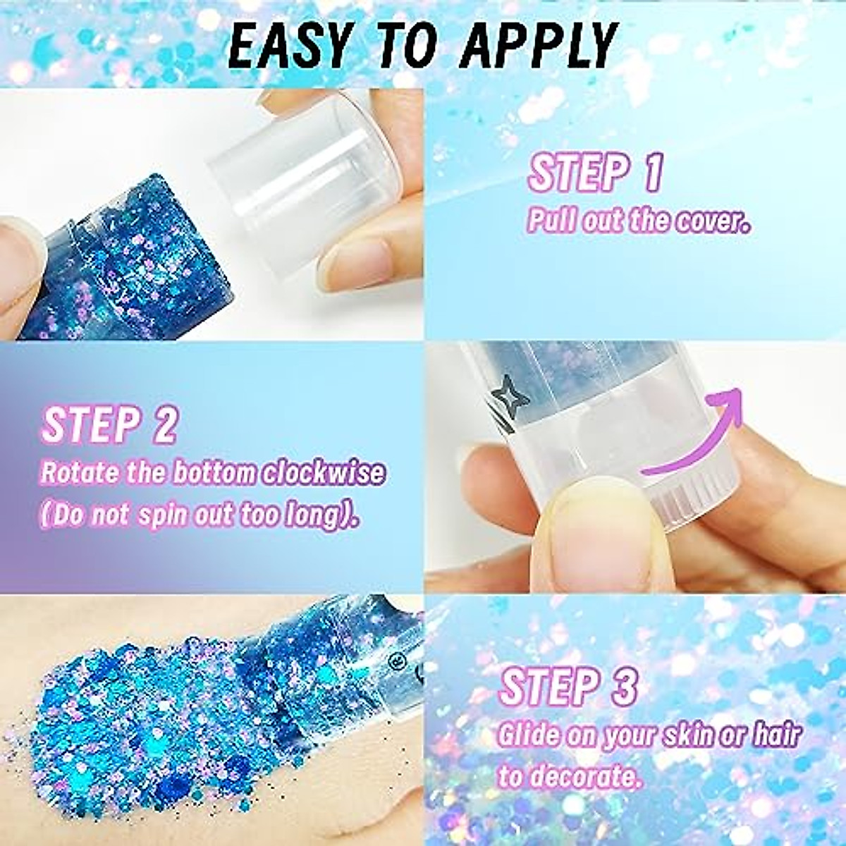 YBUETE Face Body Glitter Stick, Singer Concerts Festival Music Rave Body Glitter, Rotating Mermaid Sequins Chunky Glitter, Holographic Glitter, Waterproof and Long Lasting Sparkling, 03# Gold