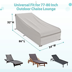 MR. COVER Outdoor Chaise Lounge Covers Waterproof for 77-80 Inch Patio Lounge Chairs, Sturdy 600D Polyester & Double-Stitched Seams, Beige
