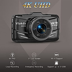 Dash Cam 4K, Dash Camera for Cars 2160P Dash Cam Front Car Camera with WiFi/App Dash Cam for Trucks Dashcams with Super Night Vision, Loop Recording, 24 Hours Parking Mode, G-Sensor, Support 512GB Max
