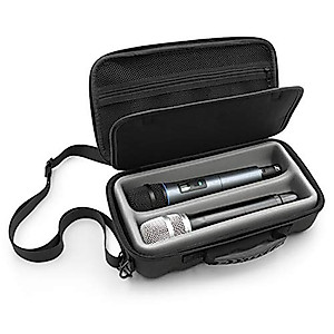 CASEMATIX Wireless Microphone Case Compatible with Two Wireless Mic System Microphones Up To 10.5" by Sennheiser, Shure and More - Sleek Mic Case For Travel with Lid Storage for Singing or Karaoke