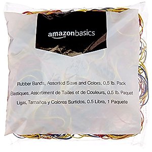 Amazon Basics Assorted Size and Color Rubber Bands, 0.5 lb.