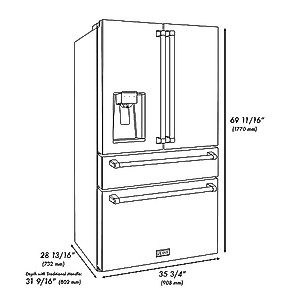 ZLINE 36" 21.6 cu. ft Freestanding French Door Refrigerator with Water and Ice Dispenser in Fingerprint Resistant Black Stainless Steel