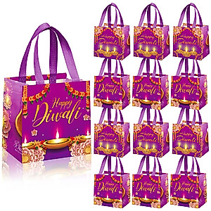 kaixiaoru 20 PCS Happy Diwali Day Treat Bag,Happy Diwali Day Gift Bags Candy Bags Gooide Bags with Handle Reusable Non Woven Tote Bags for Diwali Day Party Decorations Favors (7.9 * 7.9 * 8.3inch)