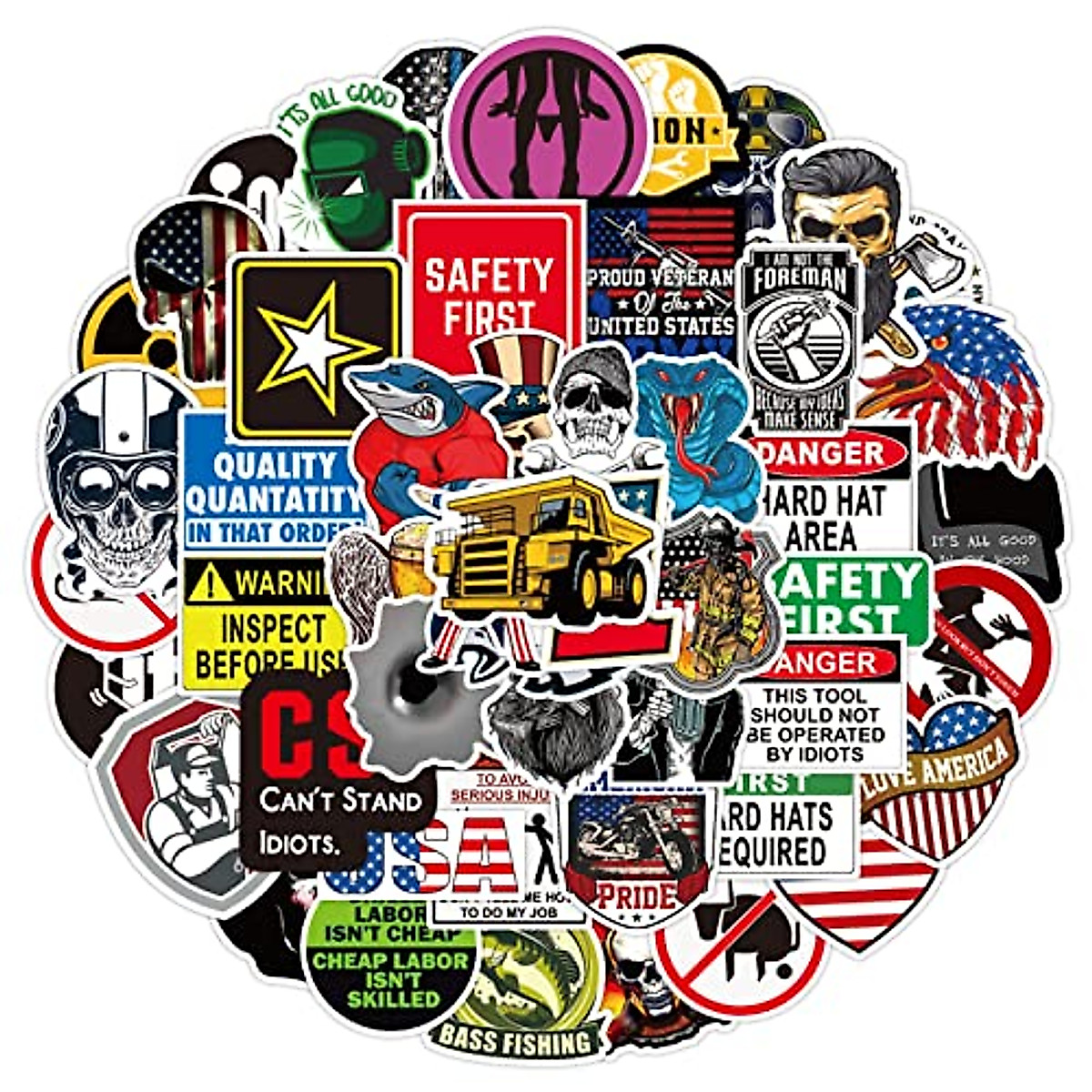 50 pcs Hard Hat Stickers and Decals Funny Toolbox Warning Sticker Helmet Stickers Welding Stickers Construction Stickers for Adults, Mechanics, Electricians, Military, Construction, Welders