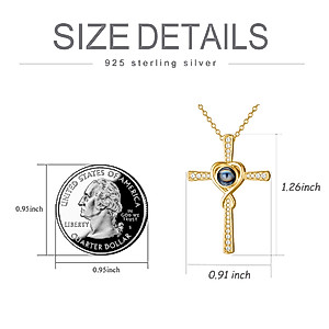 SLIACETE Personalized Picture Cross Projection Necklace 925 Sterling Silver 100 Languages Projective Jewelry Memory Gifts for Women Wife Mom Girlfriend (Gold)