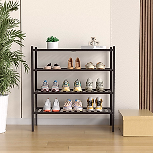 ROMGUAR CRAFT 4 Tier Bamboo Shoe Rack for Closet Free Standing Wood Shoe Shelf for Entryway Small Space Stackable 27"x11"x26" (Brown)