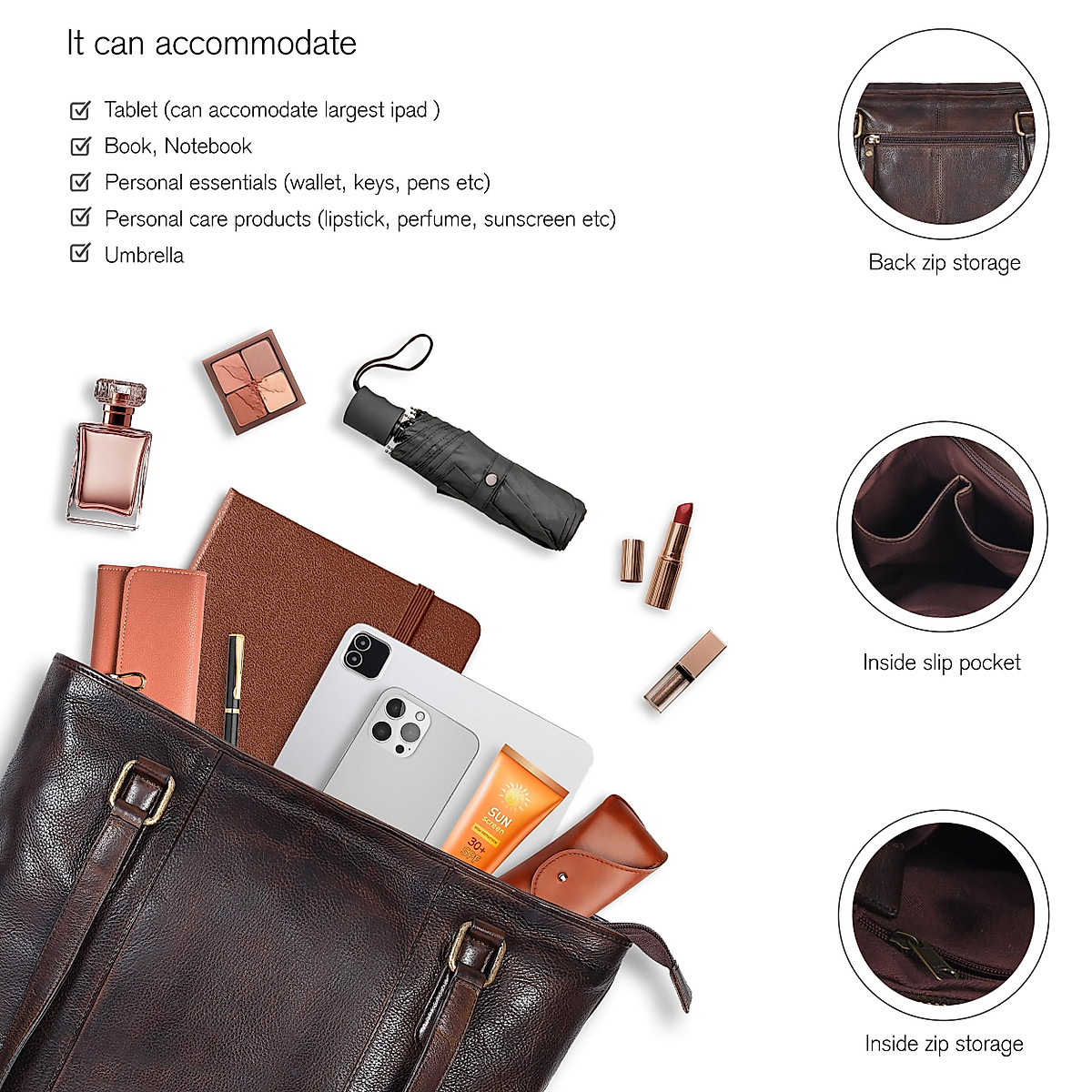 Leather Handbags For Women - Ladies Shoulder Bag Purse - Women's Leather Tote Bag - For Work, Travel - Gifts For Her (Brown)