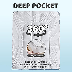 Cosmoluxe Mattress Topper Queen (80"x60"), 2 Inch Pillowtop Mattress Topper for Back Pain, Down Alternative Mattress Pad Cover with 8~21 Inch Deep Elastic Pocket, Navy Piping