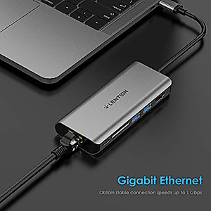 LENTION USB C Hub with 4K HDMI, SD Card Reader, 2 USB 3.0, Type C Charging & Ethernet Compatible 2023-2016 MacBook Pro, New Mac Air/Surface/Steam Deck, More, Stable Driver Adapter (CB-C68, Space Gray)