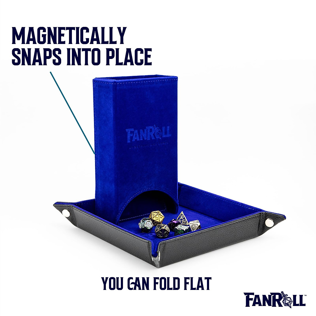 Metallic Dice Games FanRoll Fold Up Dice Tower: Blue, Role Playing Game Dice Accessories for Dungeons and Dragons