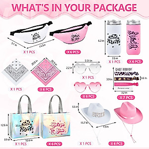 ShinyMatch 49 Pcs Cowgirl Bachelorette Party Favors Set Bachelorette Cowgirl Hats Bridesmaid Fanny Pack Can Sleeves Cowgirl Hair Ties Paisley Bandanas Heart Glasses Tote Bags for Bridal Shower