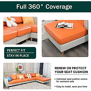 GUYIRT PU Leather Magic Sofa Seat Cushion Covers Stretch, Waterproof Individual Cushion Covers for L Shape Sofa, Non Slip Sofa Cushion Slipcovers for Living Room (Light Gray,L-Chaise)