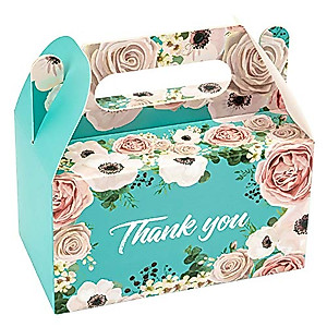 WRAPAHOLIC 24 Pack Thank You Treat Boxes - Blue Boho Floral Design Cardboard Box, Perfect for Wedding, Birthday, Celebrating and Party - 6.25 x 3.5 x 3.5 Inch Each