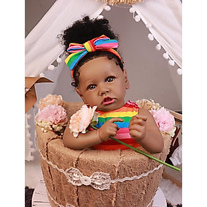 HOOMAI Lifelike Reborn Baby Dolls with Soft Body African American Realistic Girl Doll 22.8 Inch Best Birthday Gift Set