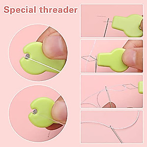 74 Pcs Beading Needles Set Include 60 Pcs Long Straight Beading Thread Needles + 8 Pcs Big Eye Beading Needles, Embroidery Needles with Needle Bottle, Thimble, Needle Threaders for Jewelry Making