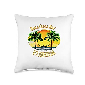 Fun Boca Ciega Bay Florida Souvenirs Boca Ciega Bay Florida Palm Trees Beach Vacation Throw Pillow, 16x16, Multicolor