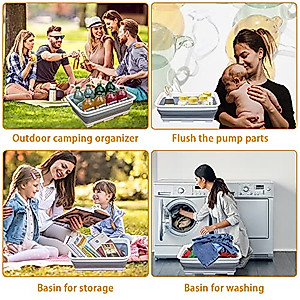 Goderewild 2.6 Gal(10L) Collapsible Dish Pans for Washing Dishes, Space Saving Multiuse Foldable Sink Tub, Kitchen Storage Tray for Outdoor Camping, Vegetable Washing, RV (Gray)