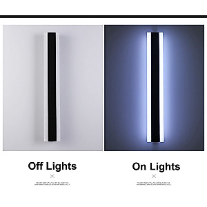 Outdoor Long Strip Modern LED Wall Lighting Fixture Lamps, Elegant Frosted White Acrylic, Black Aluminum Body IP65 Waterproof Anti Rust (Cold White, 60inch)