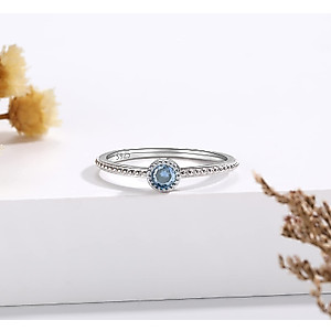 March Birthstone Stacking Rings for Women S925 Sterling Silver, Blue Stackable Ring Knuckle Ring Promise Band Size 8 for Friends, Christmas Anniversary Birthday Gifts Jewelry