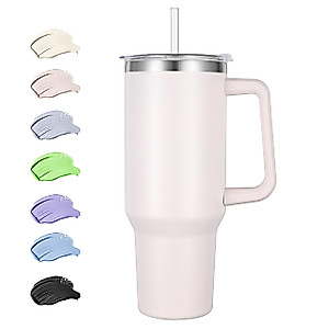 40 oz Tumbler with Handle and Straw, Insulated Stainless Steel Tumbler with 2 In 1 Lid, Double Vacuum Travel Mug Coffee Cup, Rose Quartz Pack 1