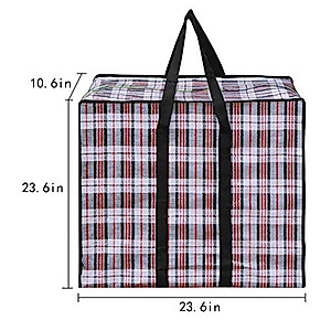 CLARA Large Checkered Storage Bag Oversized Waterproof Moving Totes Carrying Bag Luggage Bag Reusable Laundry Bag(Black, 24×24’’)