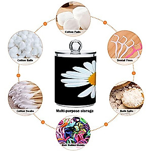 ALAZA White Daisy Flower 2 Pack Qtip Holder Dispenser with Lid 14 Oz Clear Plastic Apothecary Jar Containers Jars Bathroom for Cotton Swab, Ball, Pads, Floss, Vanity Makeup Organizer